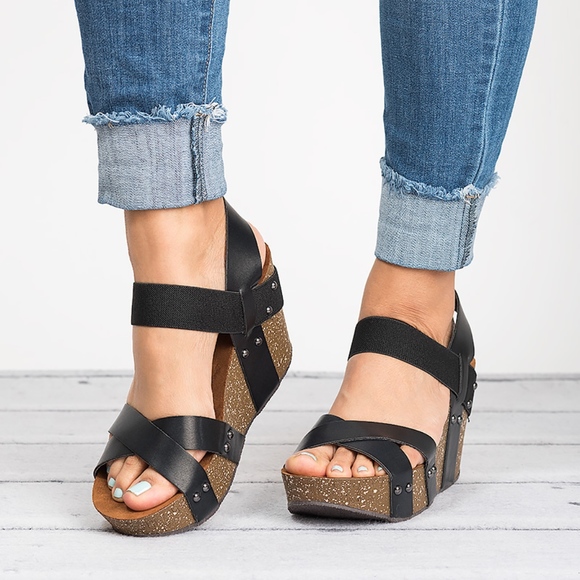 Pierre Dumas | Shoes | Black Crisscross Wedges Sandals Ellie3 | Poshmark
